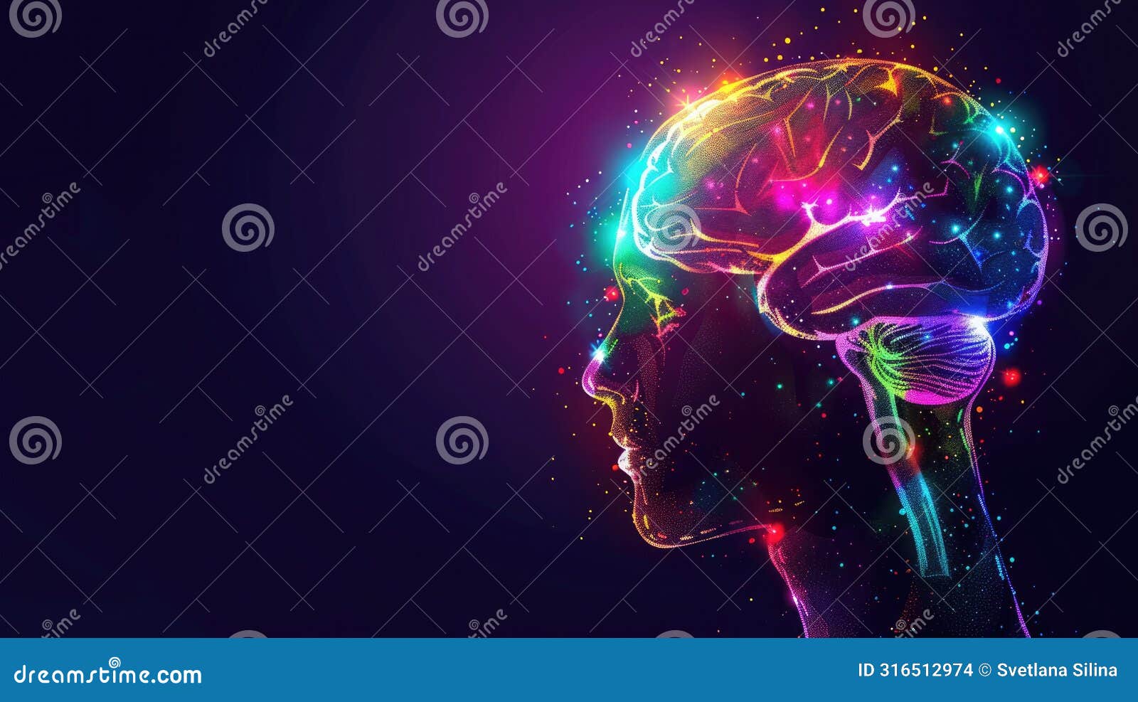 Human Head Silhouette with Multi-colored Brain Sections on Dark ...