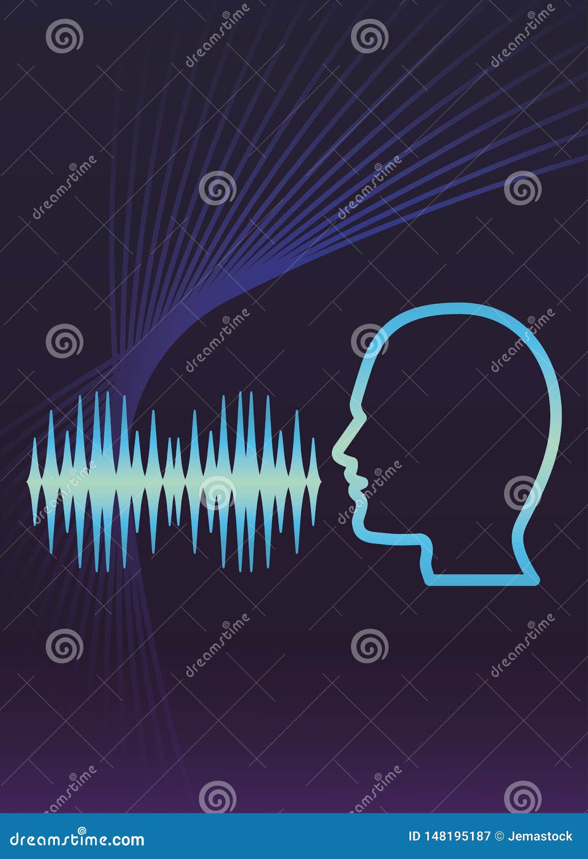 Human Head Silhouette with Sound Signal Stock Vector - Illustration of ...