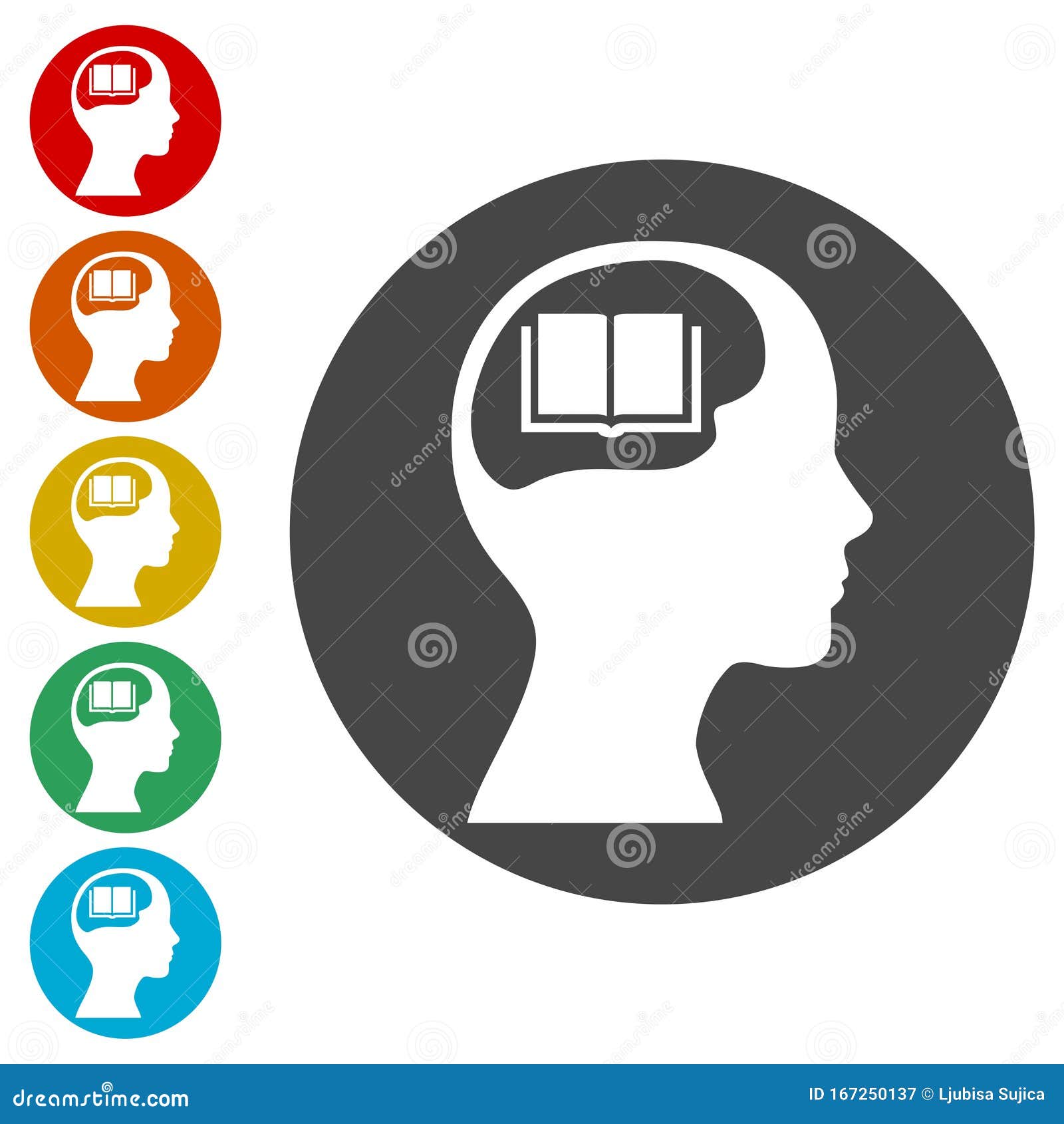 Human Head Silhouette and Structure of the Brain Icons Set Stock Vector ...