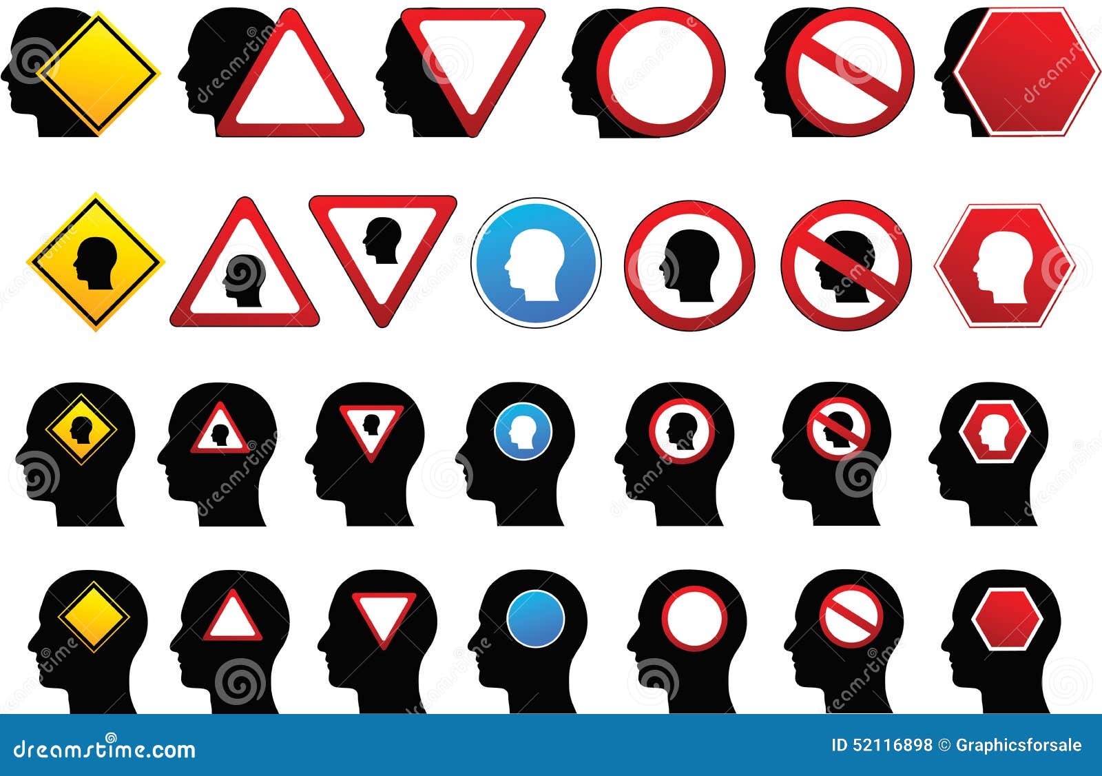 Human Head Silhouette and Traffic Signs Stock Vector - Illustration of ...
