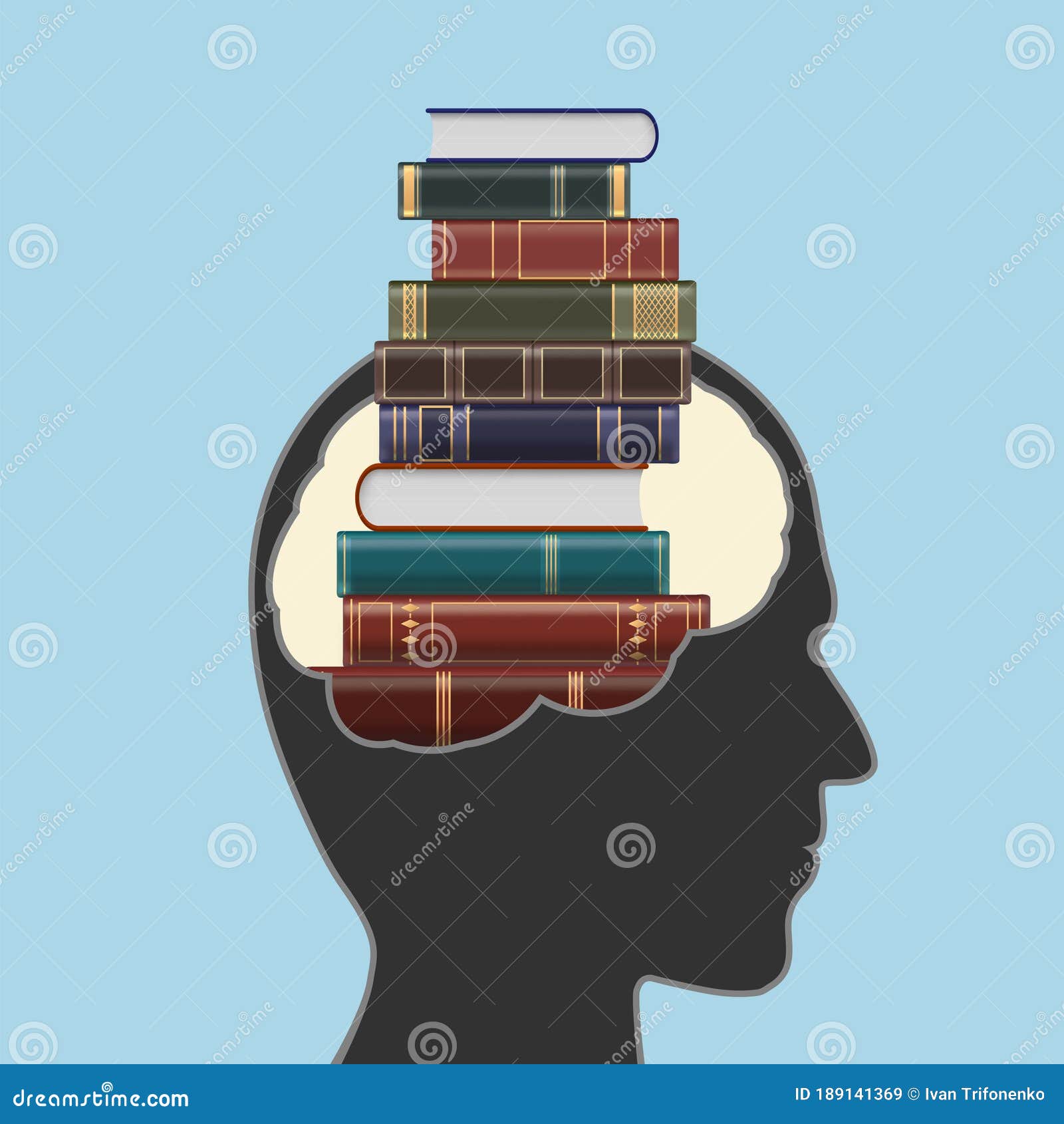 Human Head with a Stack of Books Inside Stock Illustration ...