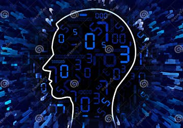 Human Head and Stream of Digital Numbers Stock Illustration ...