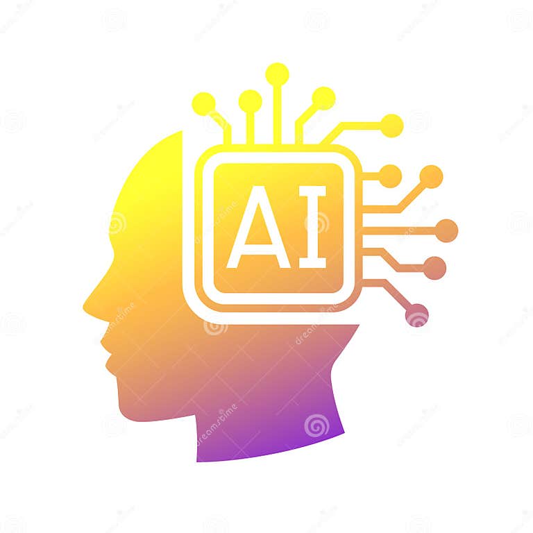 Human Head Tech Icon, AI Chip Technological Brain, Artificial Intelligence Stock Vector ...