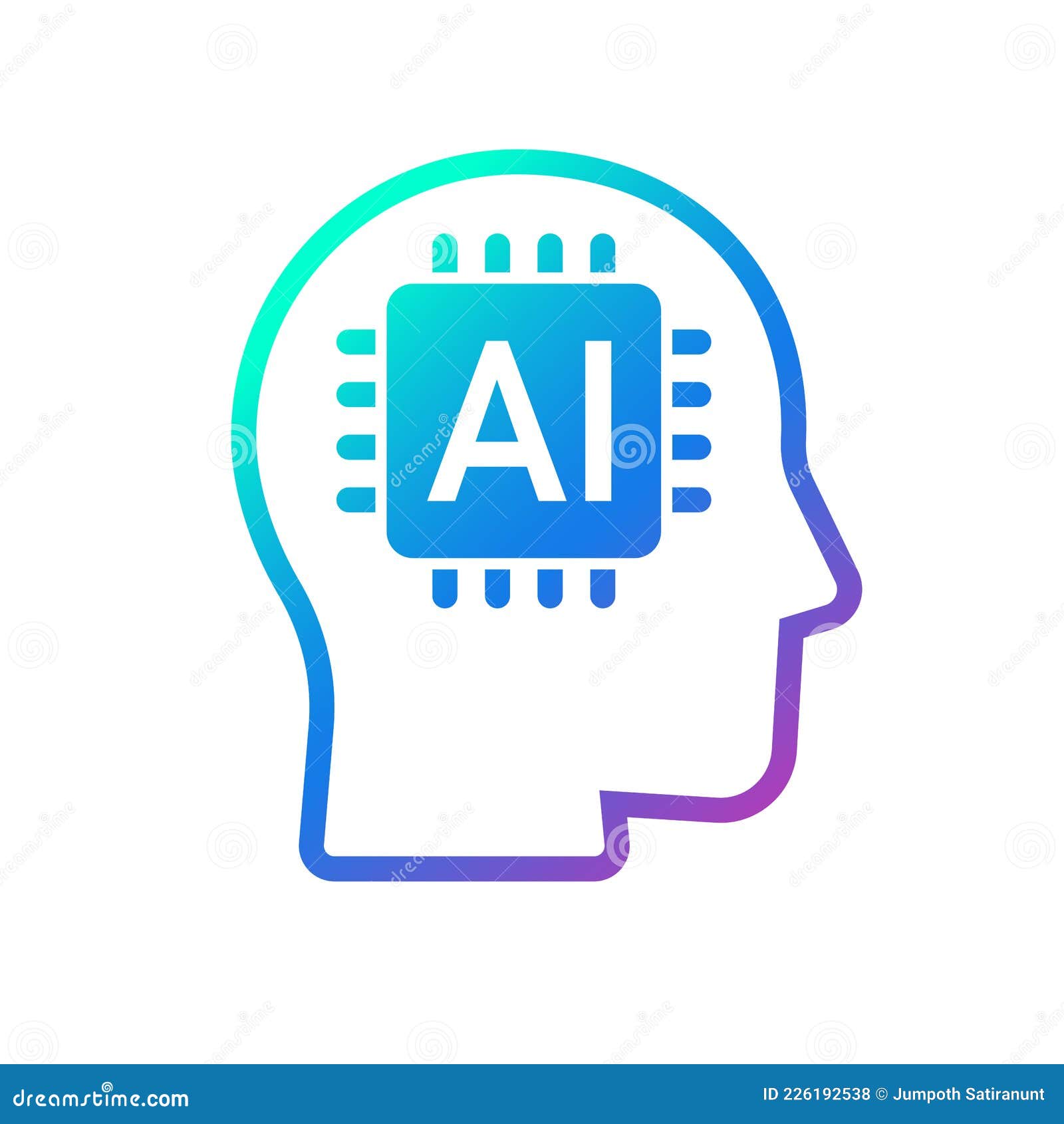 Human Head Tech Icon, AI Chip Technological Brain, Artificial ...