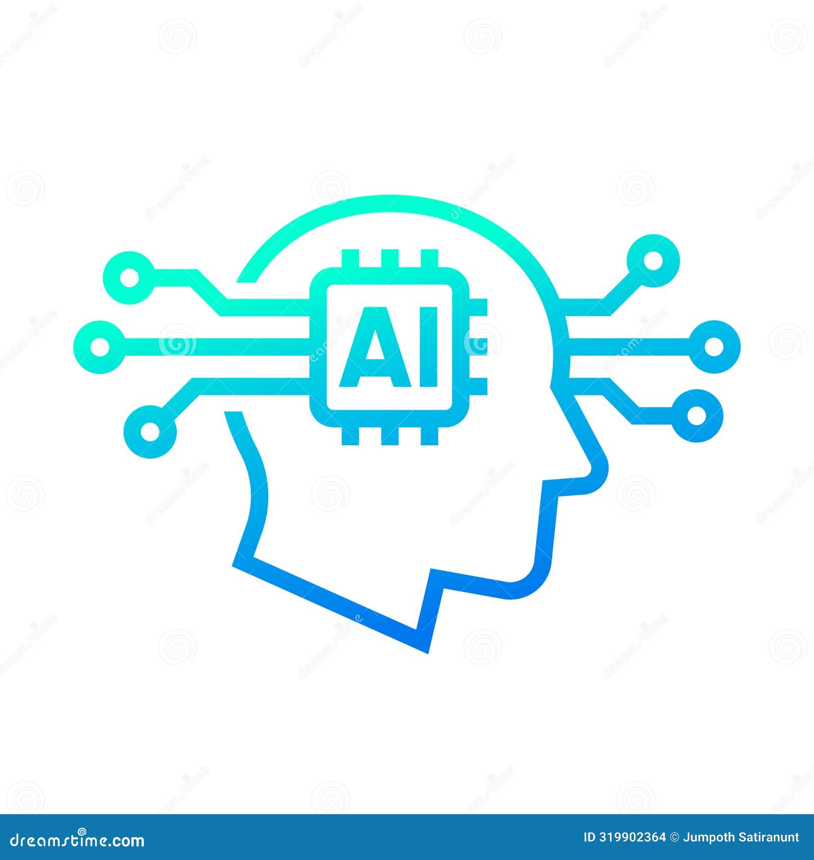 Human Head Tech Icon, AI Chip Technological Brain, Artificial ...