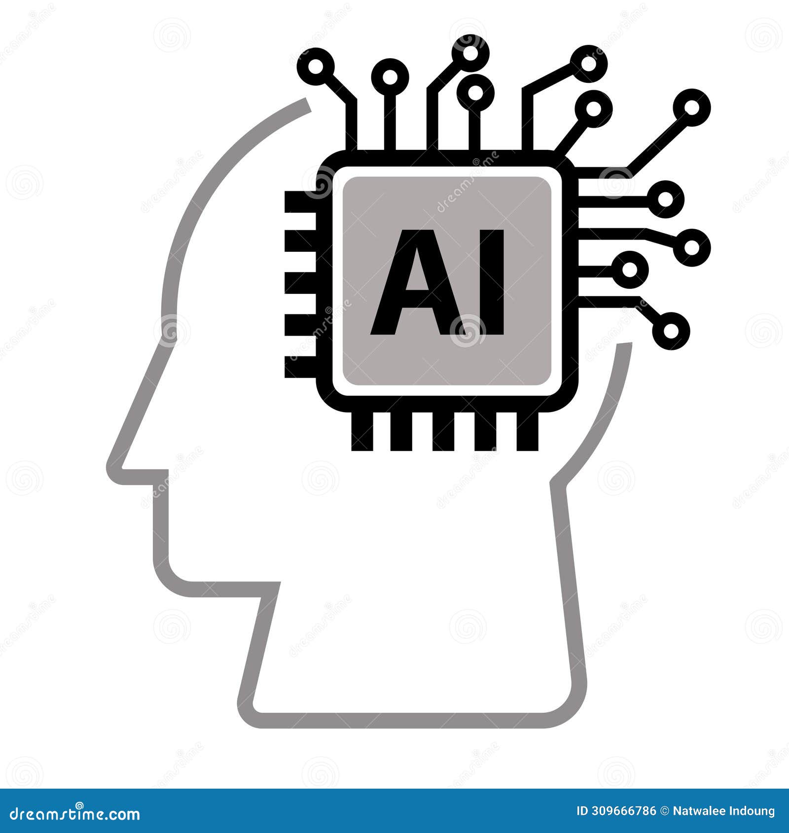 Human Head Tech Icon, AI Chip Technological Brain, Artificial ...