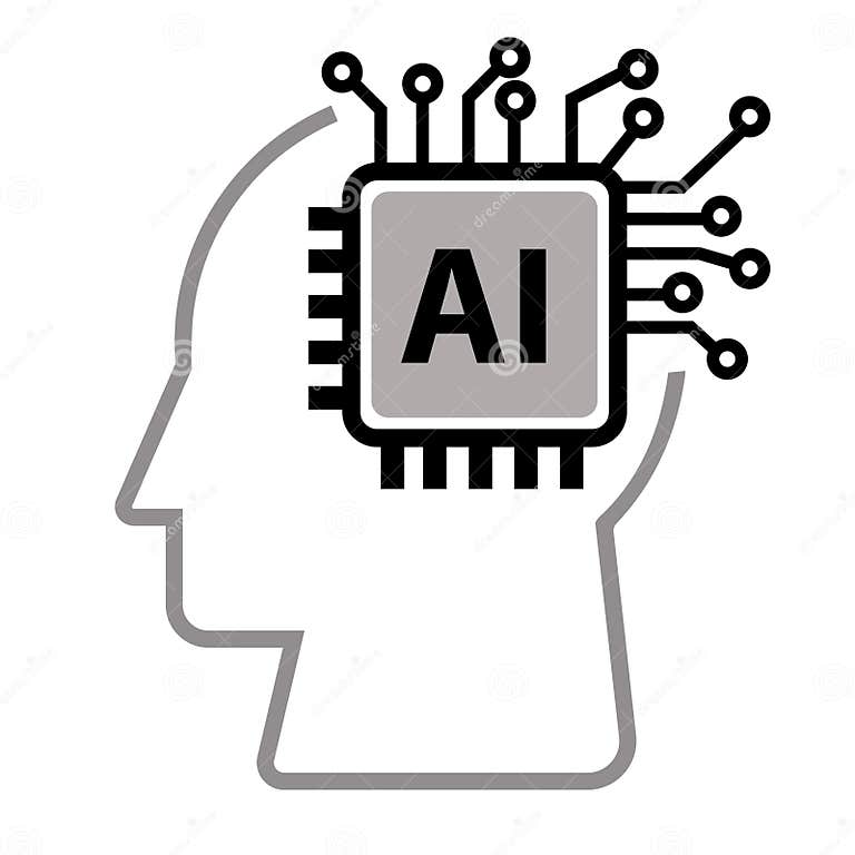 Human Head Tech Icon, AI Chip Technological Brain, Artificial ...