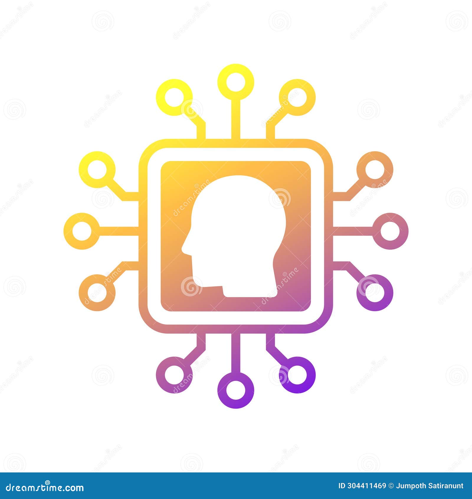 Human Head Tech Icon, AI Circuit Chip Technological Brain, Artificial ...