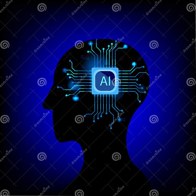 Human Head Technology, AI Chip Technology Brain, Artificial Intelligence Network Head Brain ...