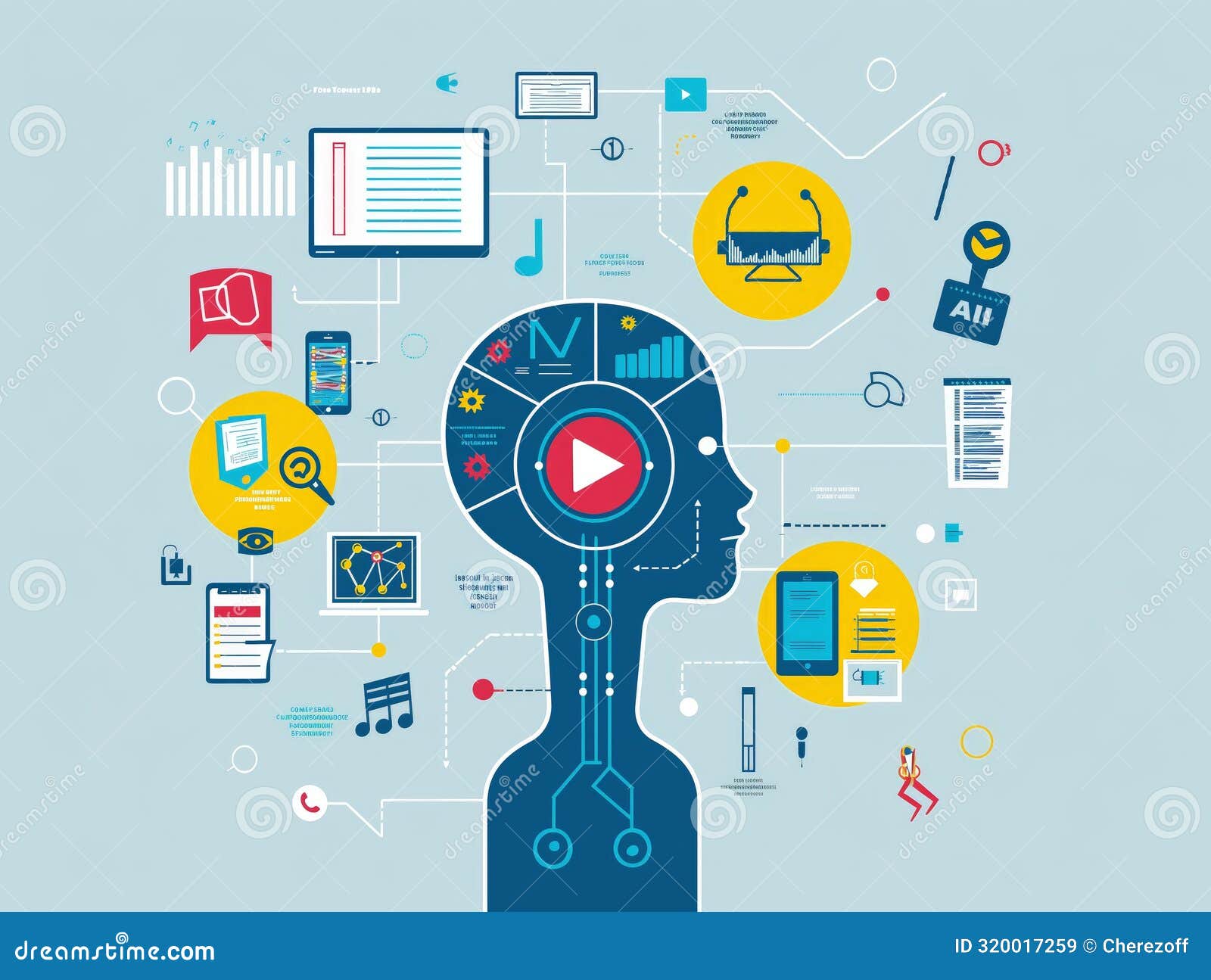 Human Head with Technology and Data Icons Stock Image - Image of tech ...