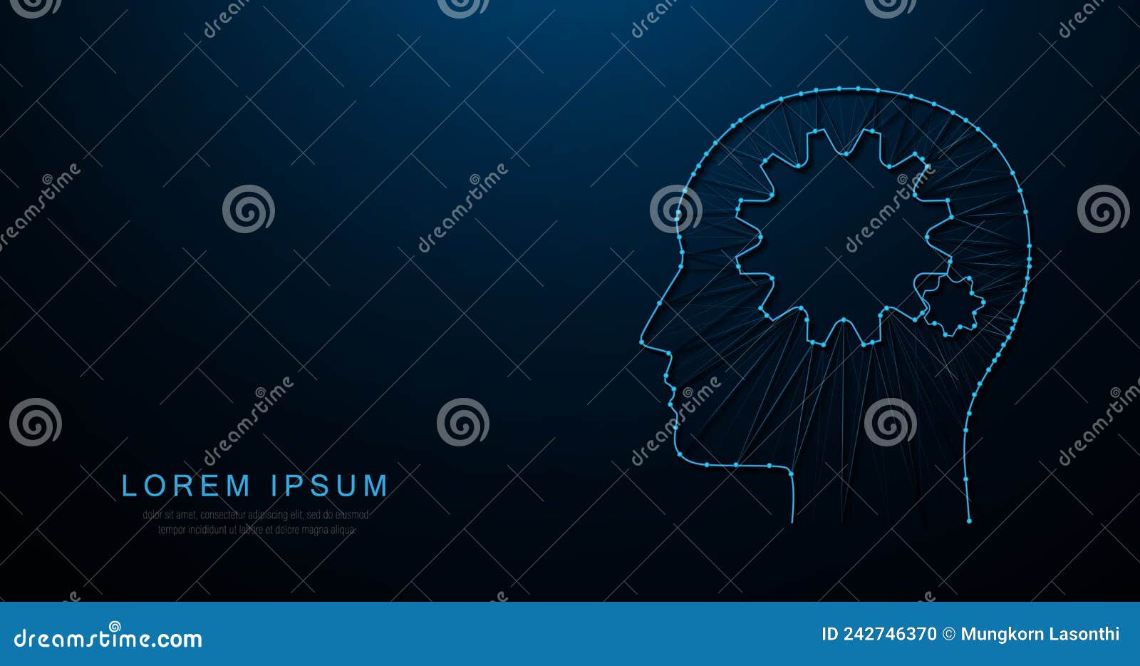Human Head Thinking. Gear in Head Icon Form Lines, Triangles and ...