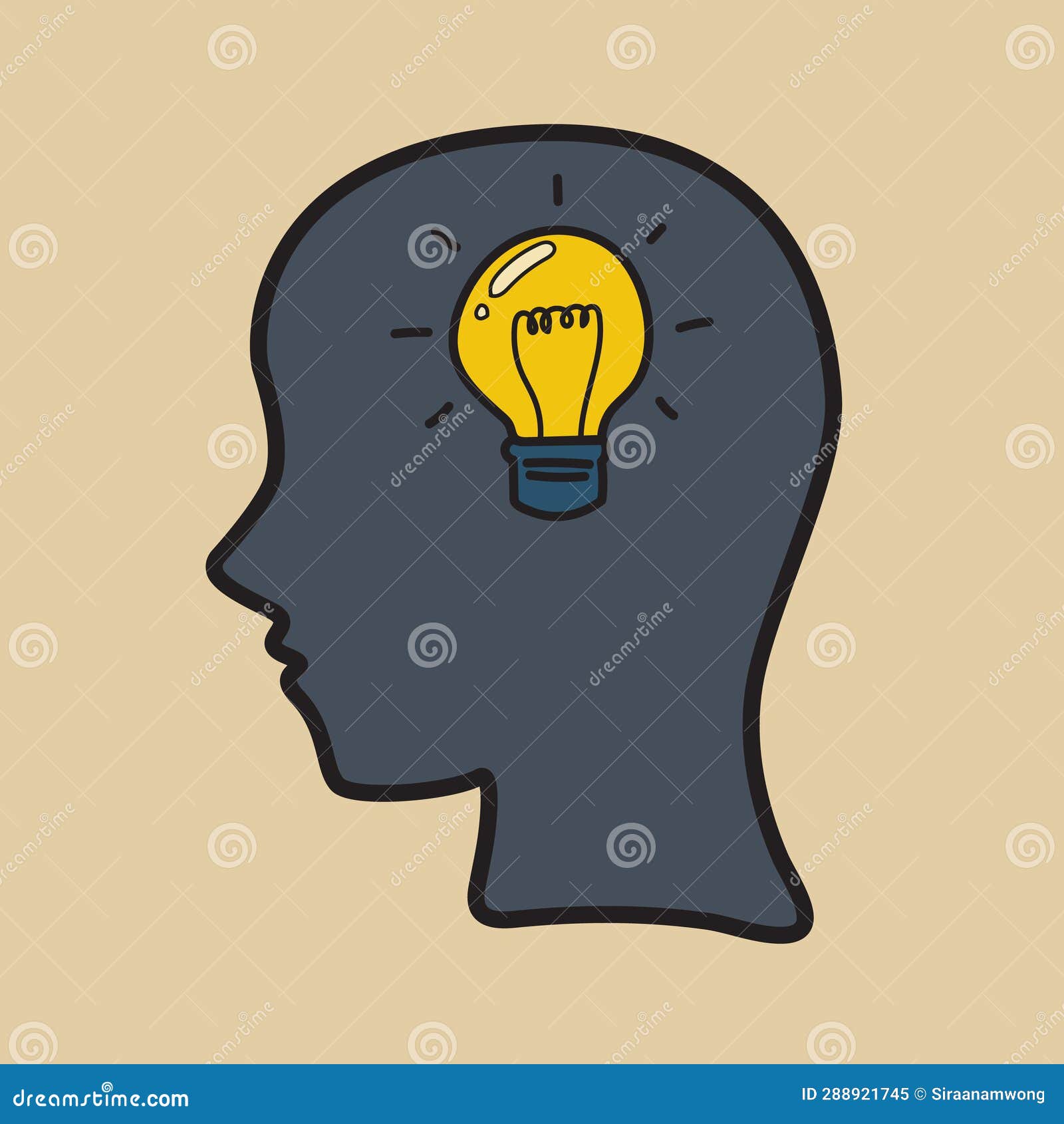 Human Head Thinking a New Idea Doodle Style Stock Vector - Illustration ...