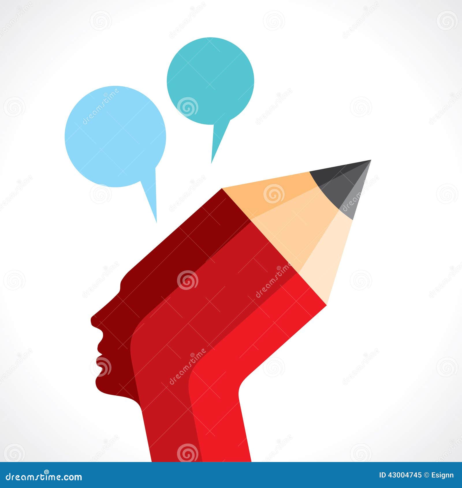 Human Head Thinking with Pencil Stock Vector - Illustration of bubble ...