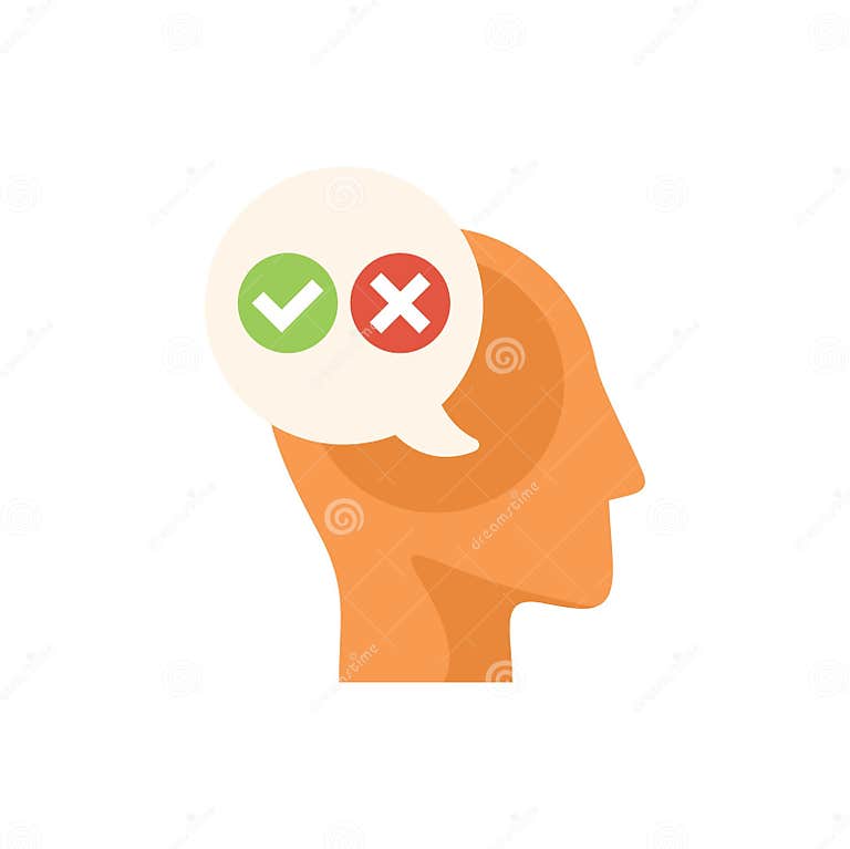 Human Head Thinking with Right and Wrong Symbol Inside Speech Bubble ...