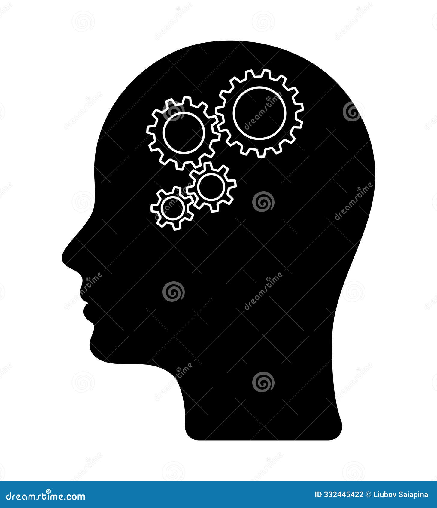 Human Head and Three Gears Inside. Technological Diagram of Engineering ...