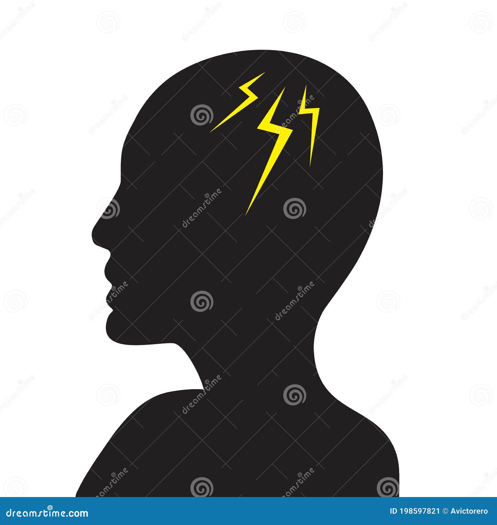 Human Head with Thunderbolt Icon Inside As Brain. Concept of Stress ...