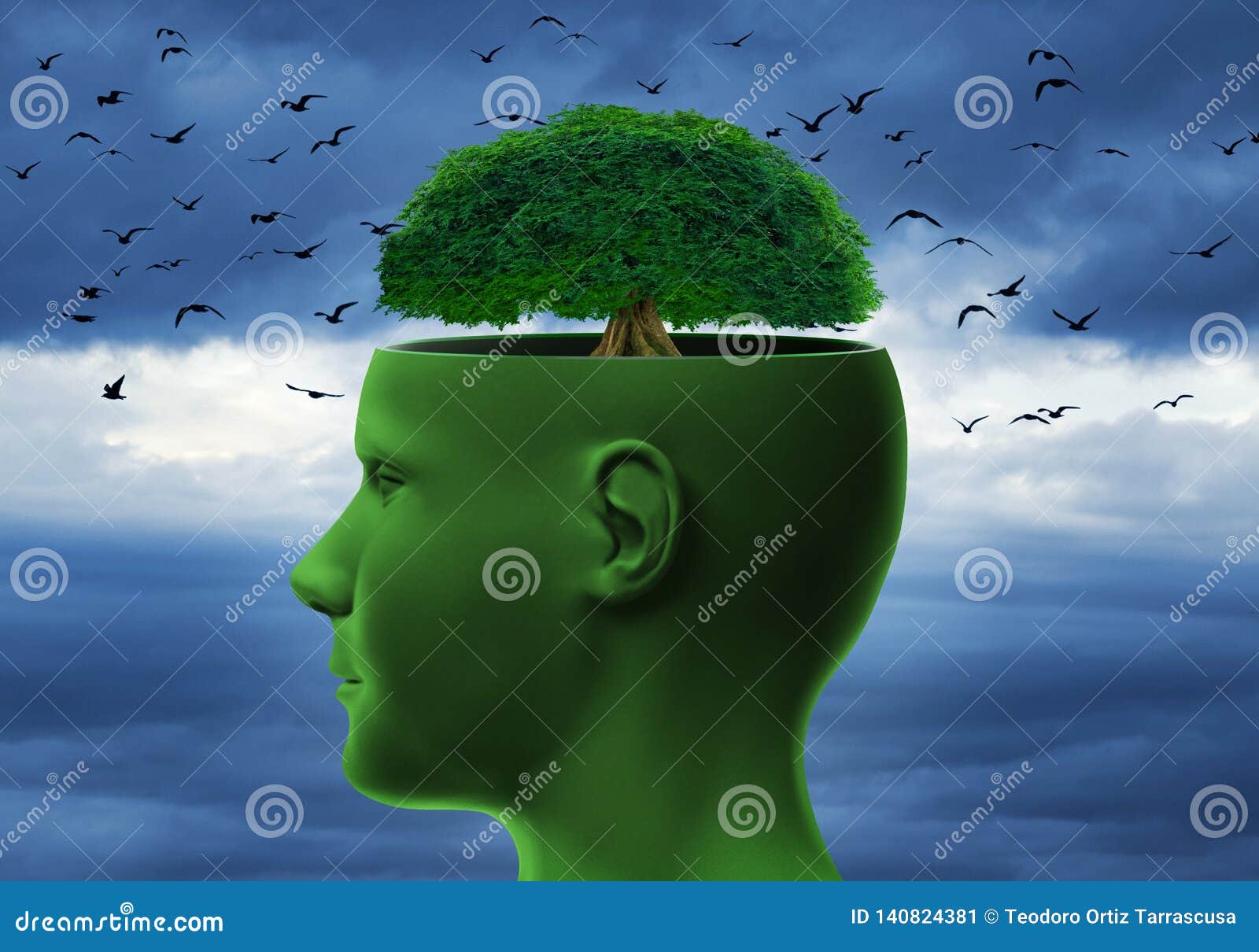 Human head with tree stock illustration. Illustration of life - 140824381