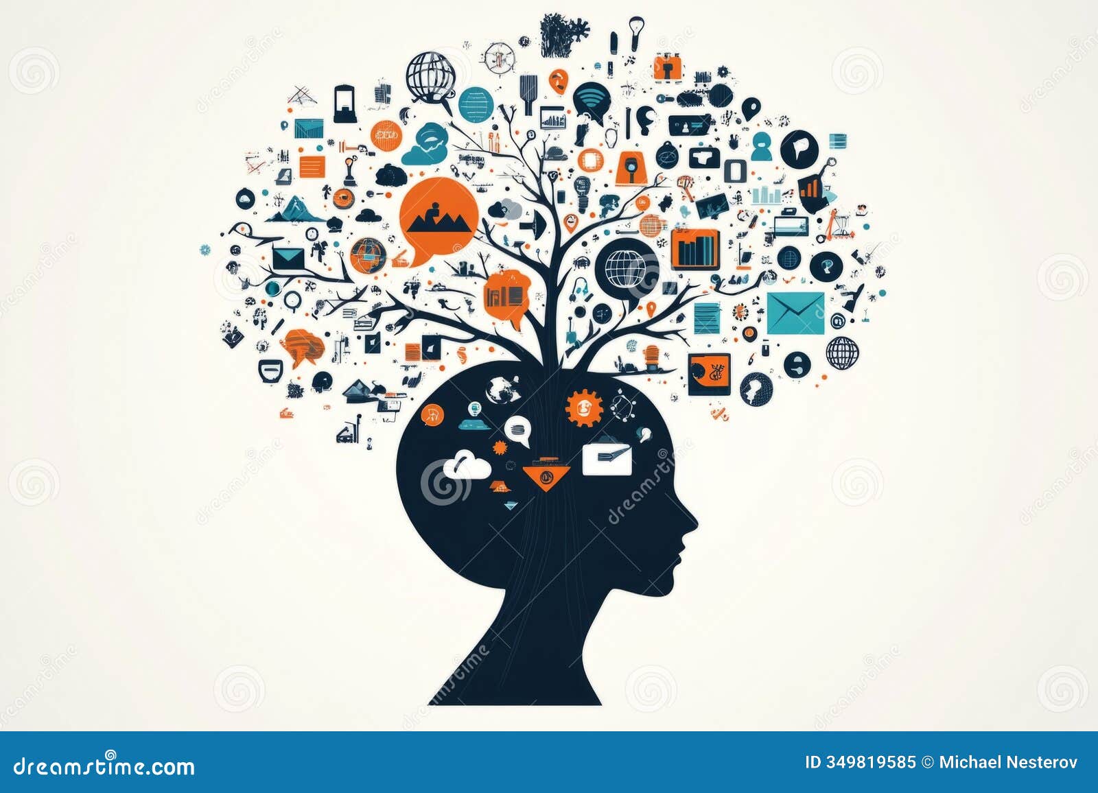 Human Head with Tree and Icons Representing Ideas Growing Stock ...
