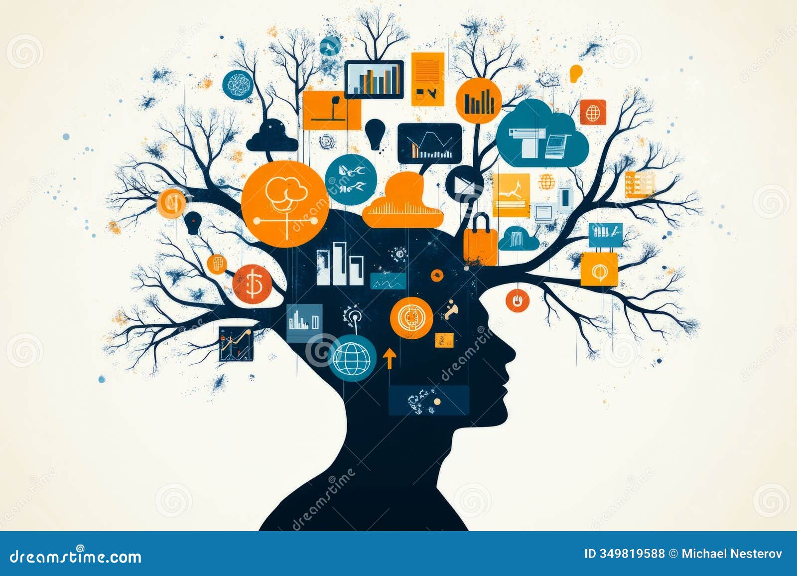 Human Head with Tree and Icons Representing Ideas Growing Stock ...