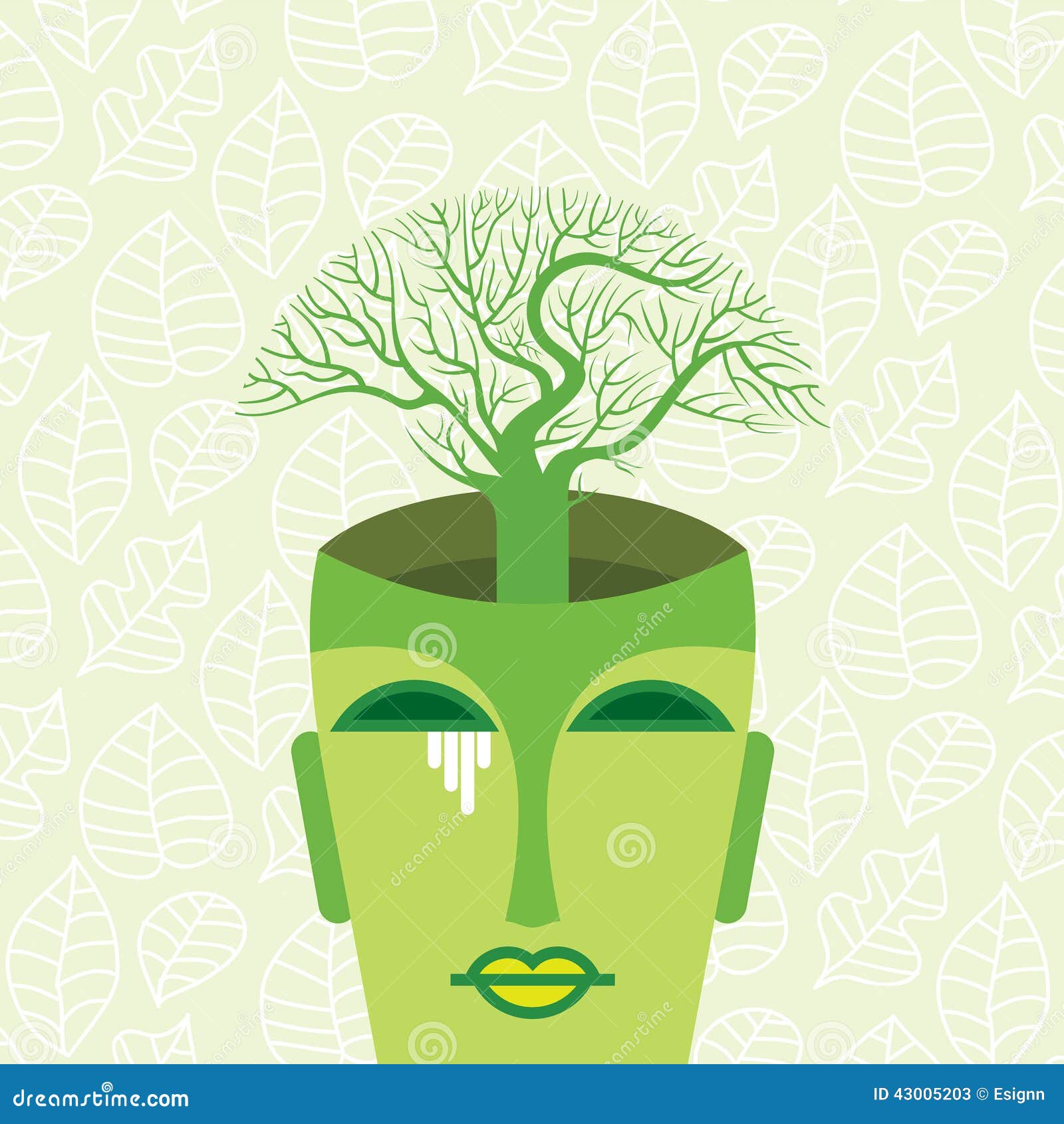 Human Head with Tree, Think Green Concept Stock Vector - Illustration ...