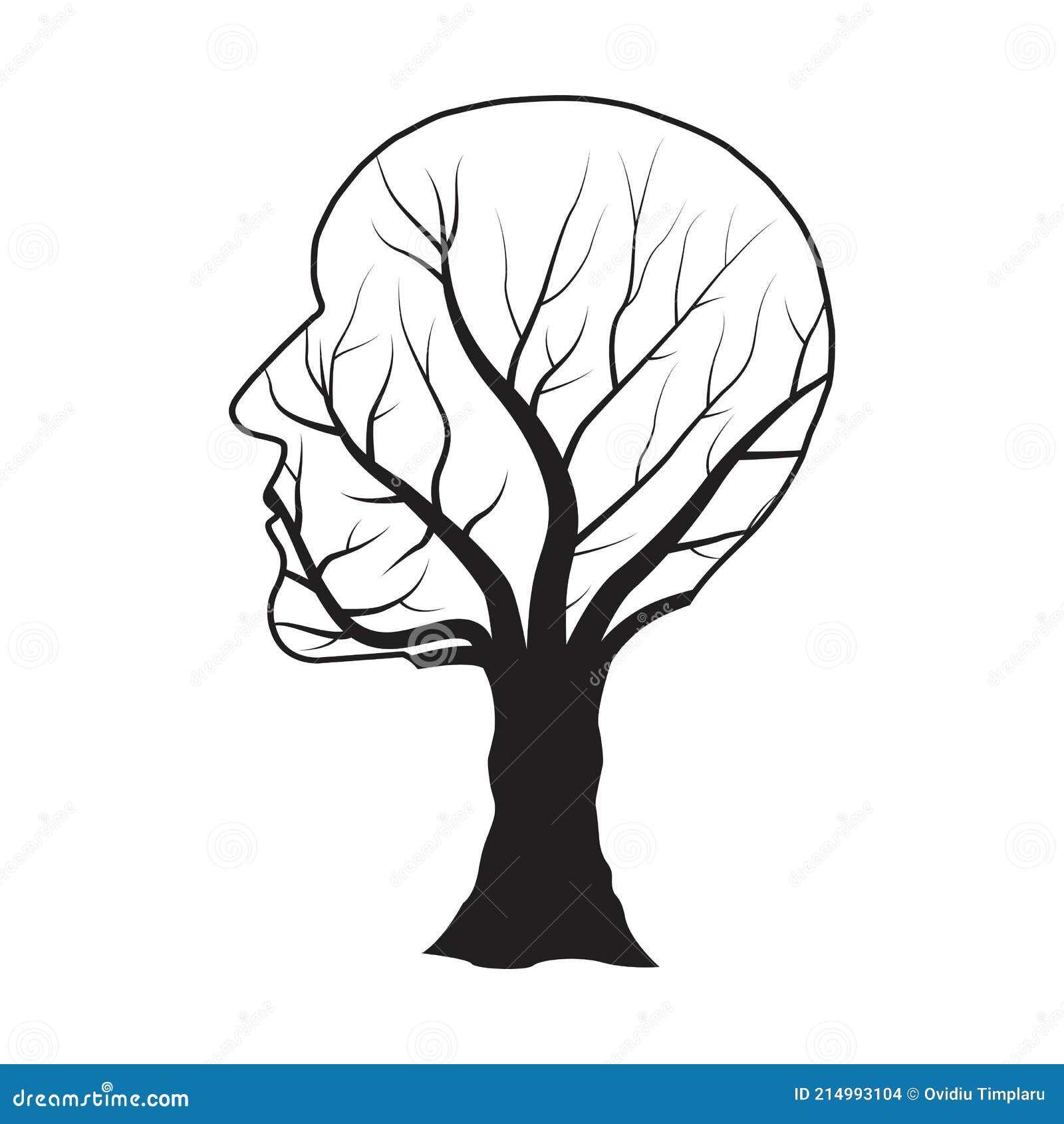 Human Head Tree Vector Illustration Isolated on White Background Stock ...