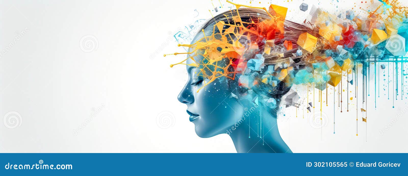 Human Head with a Vibrant Explosion of Abstract Elements, Symbolizing ...