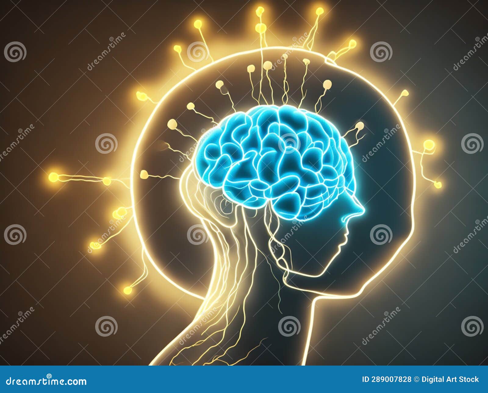 Human Head with a Vividly Glowing Brain, Symbolizing Intelligence and ...