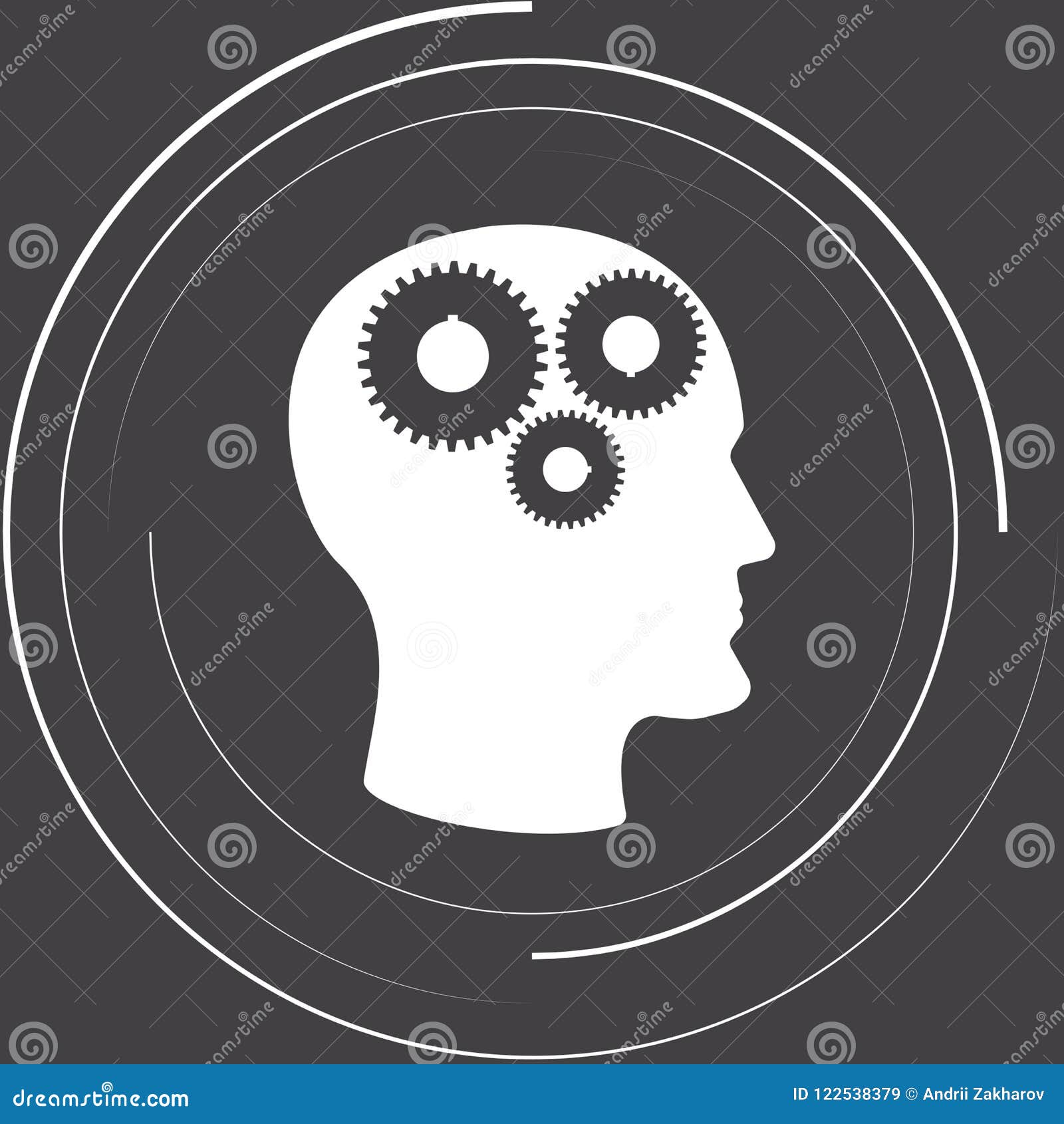 Gears in the head stock vector. Illustration of head - 122538379