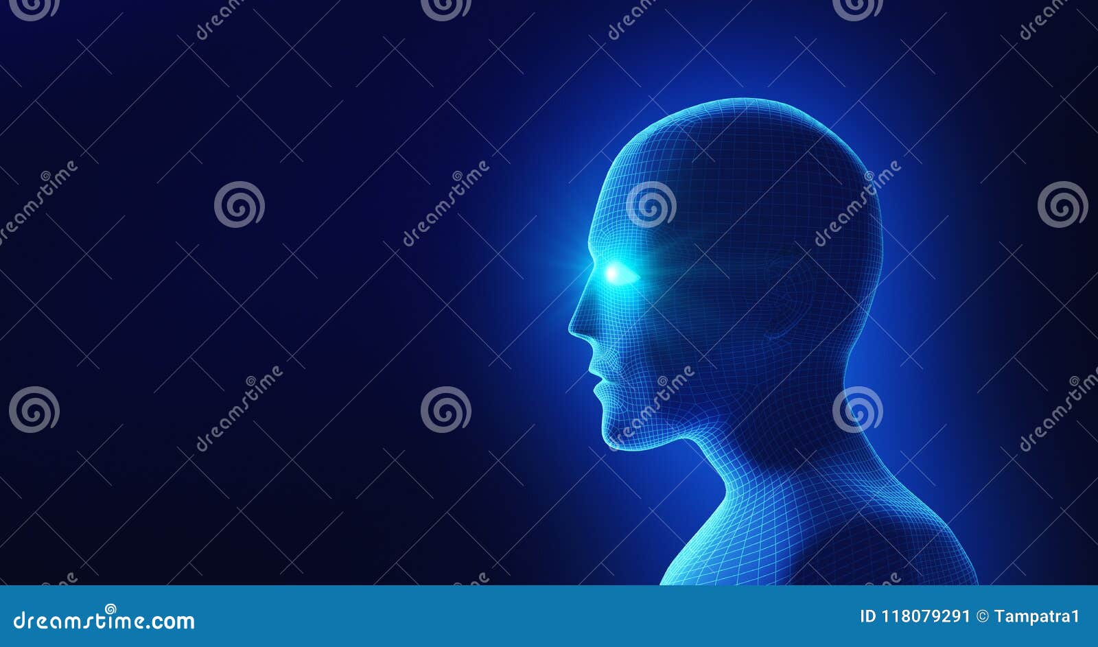 Human Head. Wireframe Model on Black, Artificial Intelligence Stock ...