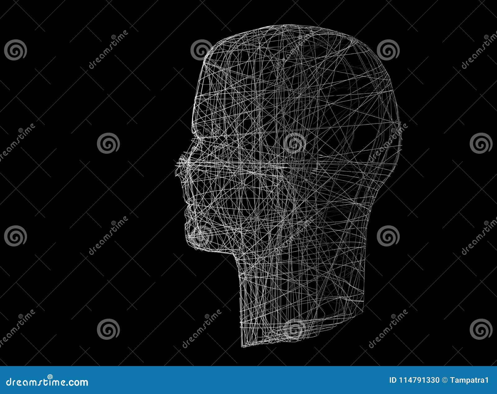 Human Head. Wireframe Model with Connection Lines on Black, 3d Stock ...
