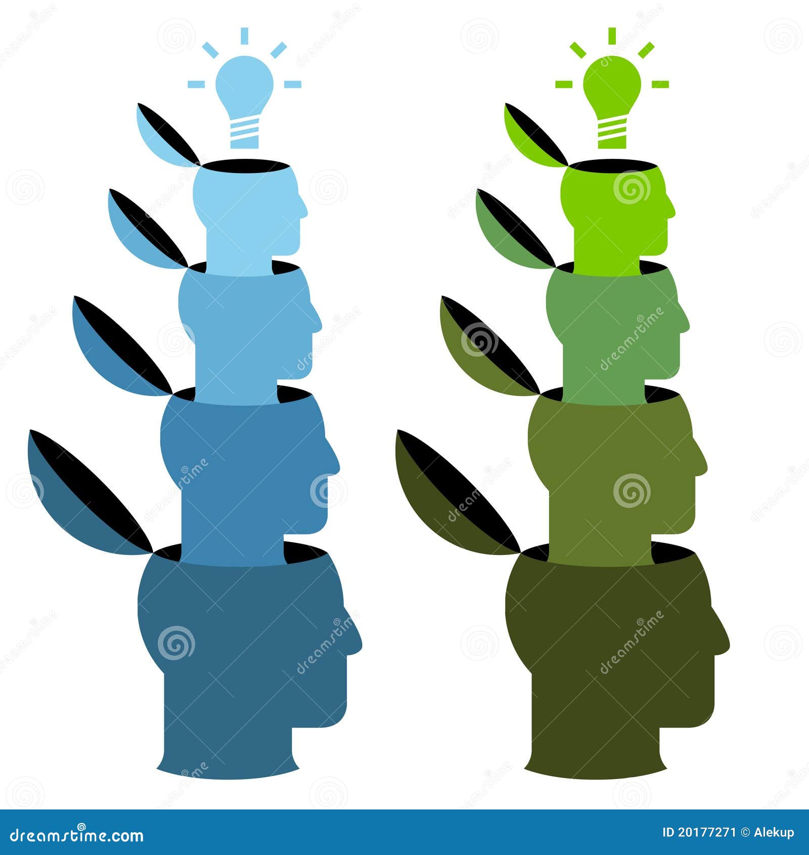 Two Heads With Lamp Logo. Teamwork Synergy Sign. Cartoon Vector ...