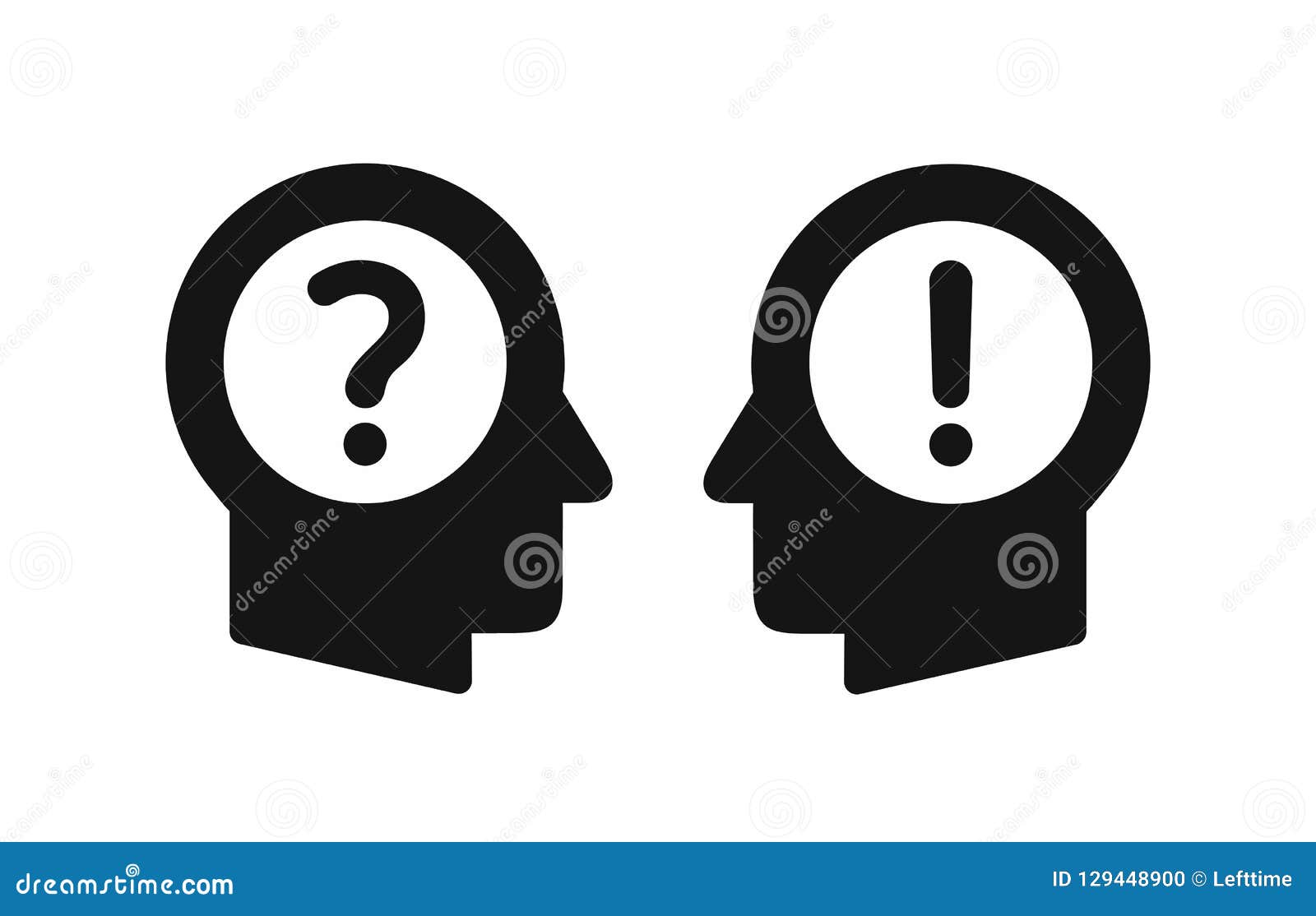 Human Heads Profiles Simple Black Icons with Exclamation and Question ...