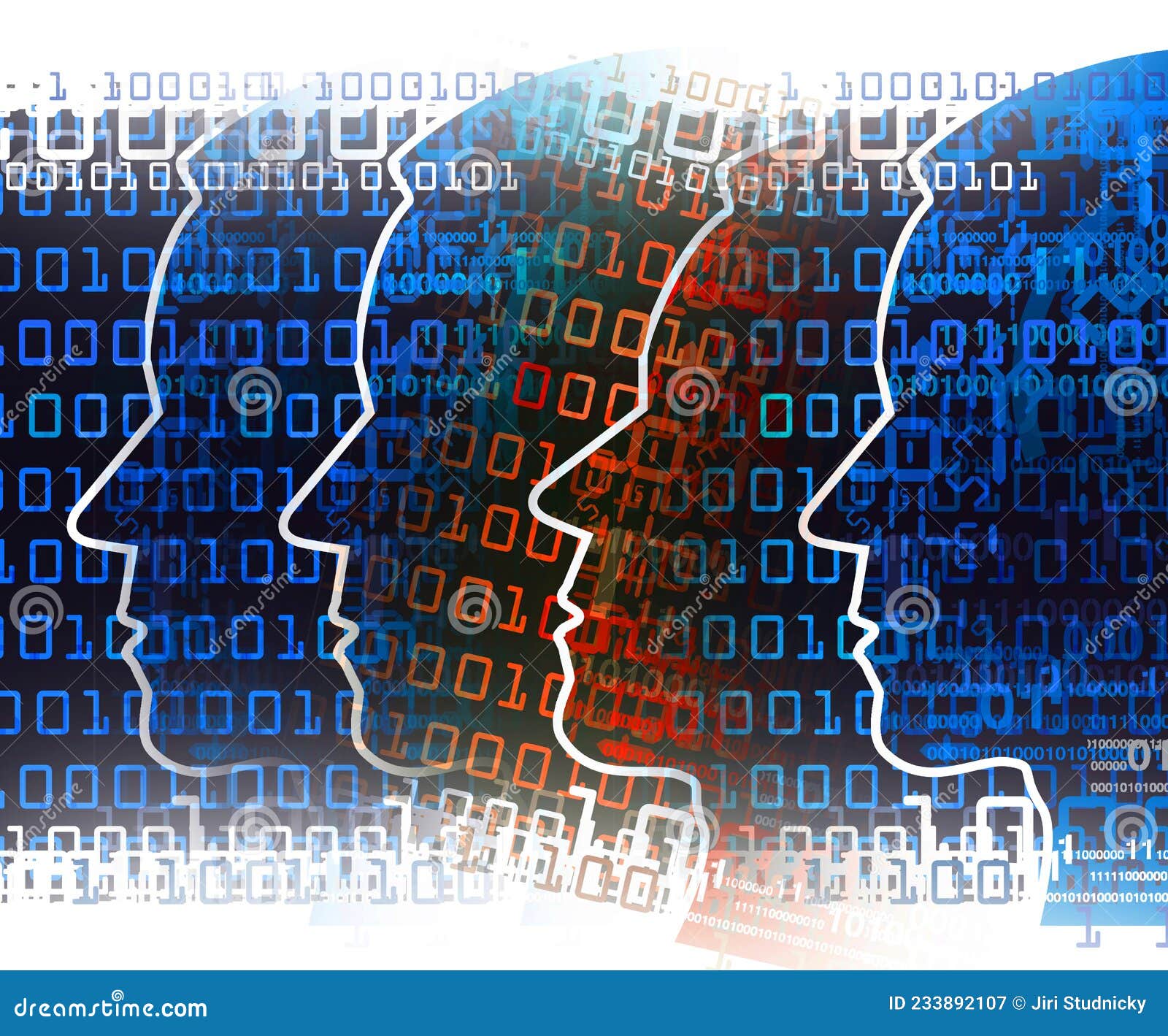 Human Heads and Stream of Binary Codes. Stock Illustration ...
