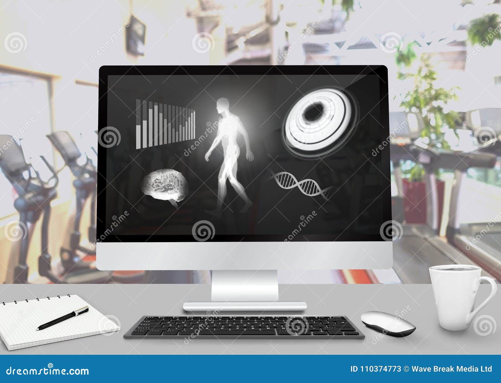 Human Health and Fitness Interface on Computer Screen in Gym Stock ...