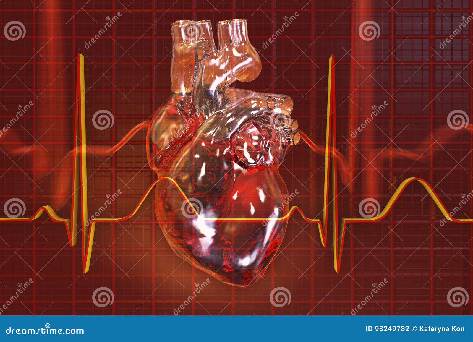 Human Heart on Background with ECG Stock Illustration - Illustration of ...
