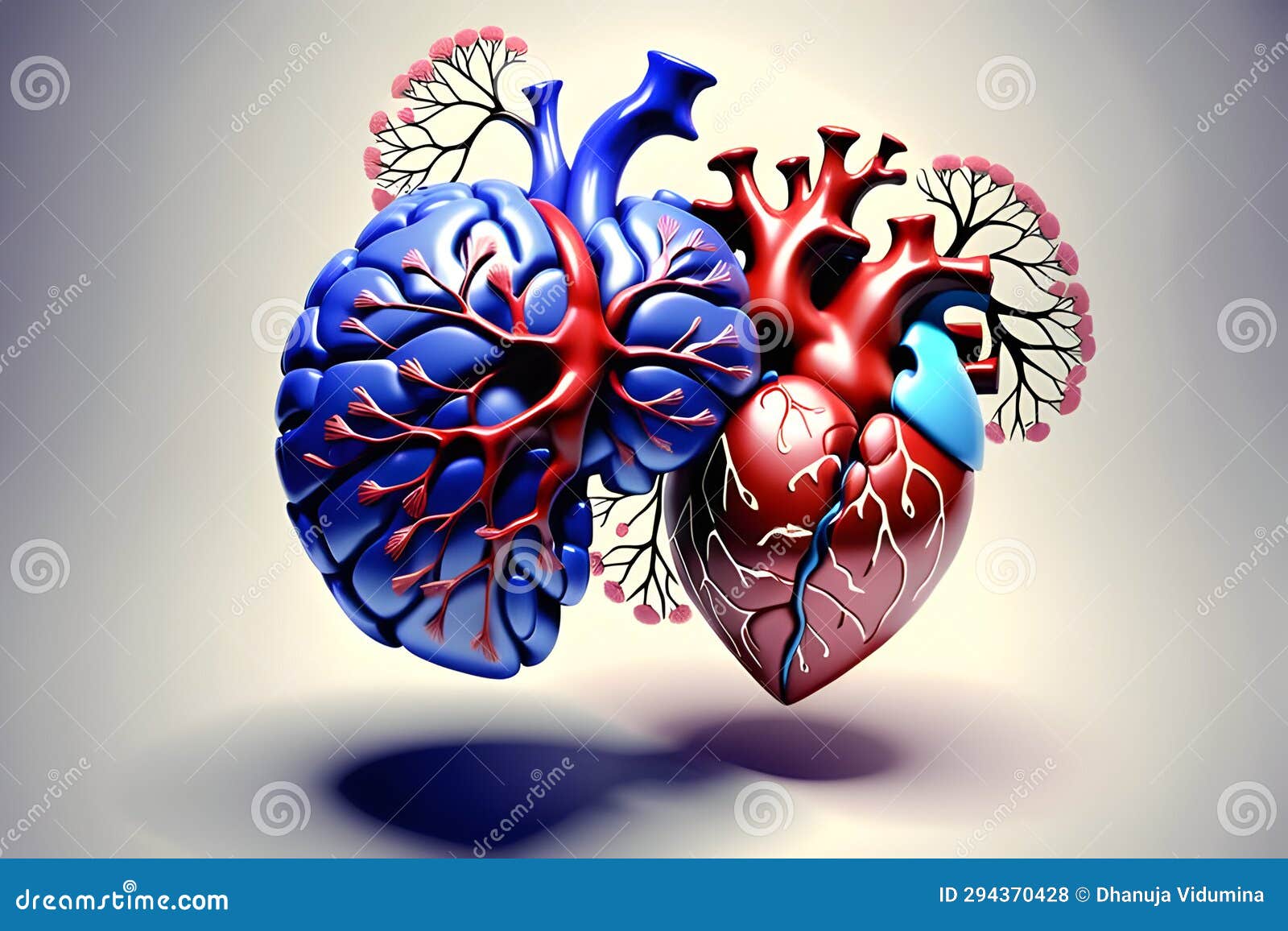 Human Heart and Brain Concept 3D Stock Illustration - Illustration of ...
