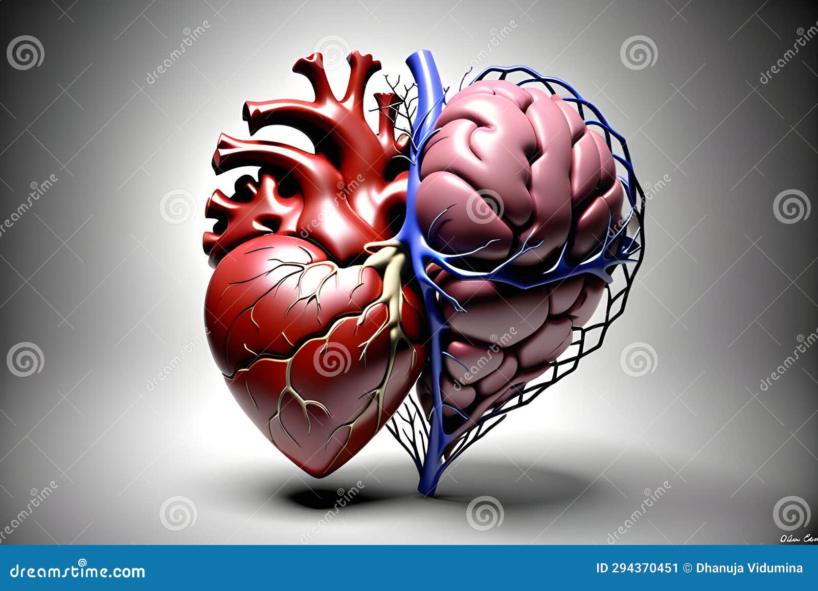 Human Heart and Brain Concept 3D Stock Illustration - Illustration of ...