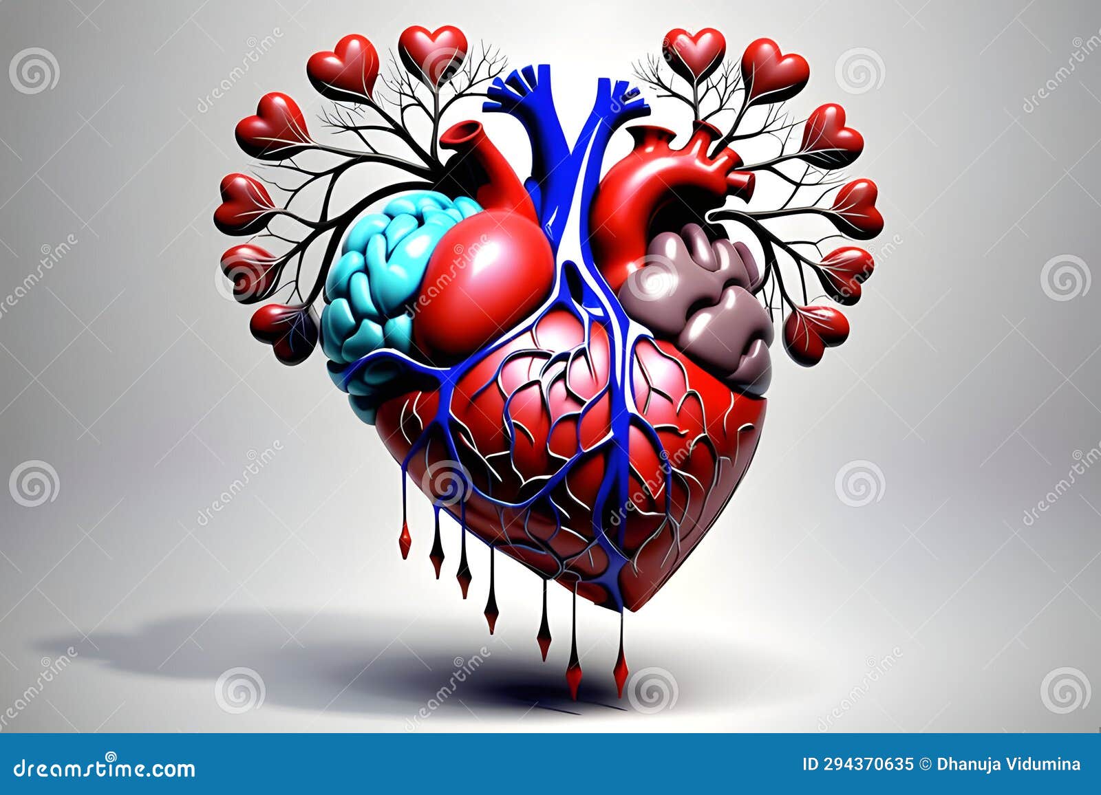 Human Heart and Brain Concept 3D Stock Illustration - Illustration of ...