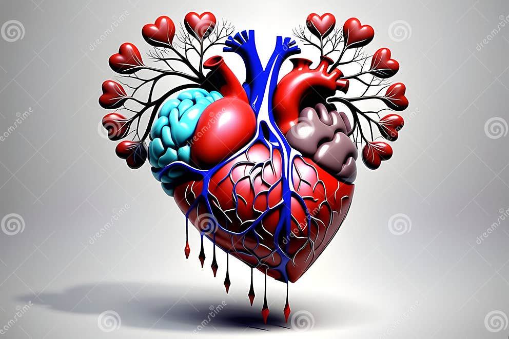 Human Heart and Brain Concept 3D Stock Illustration - Illustration of ...