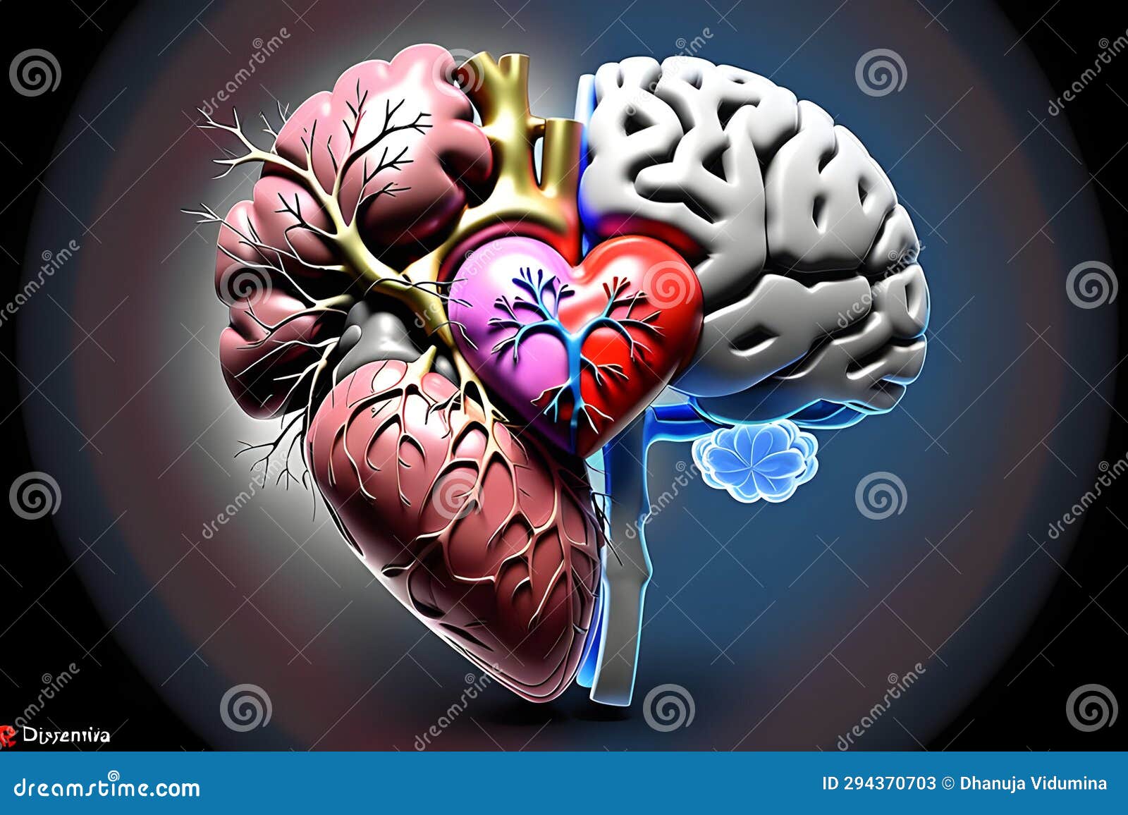 Human Heart and Brain Concept 3D Stock Illustration - Illustration of ...