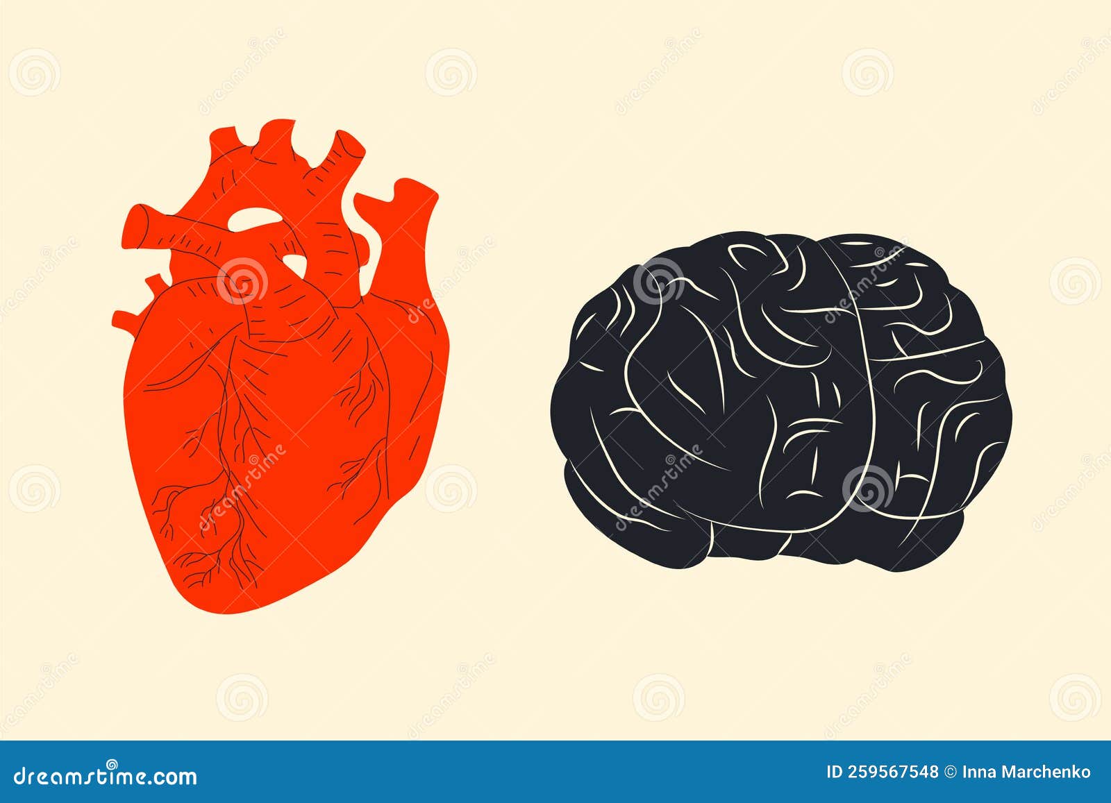 Human Heart and Brains Cartoon Character. Vector Stock Vector ...