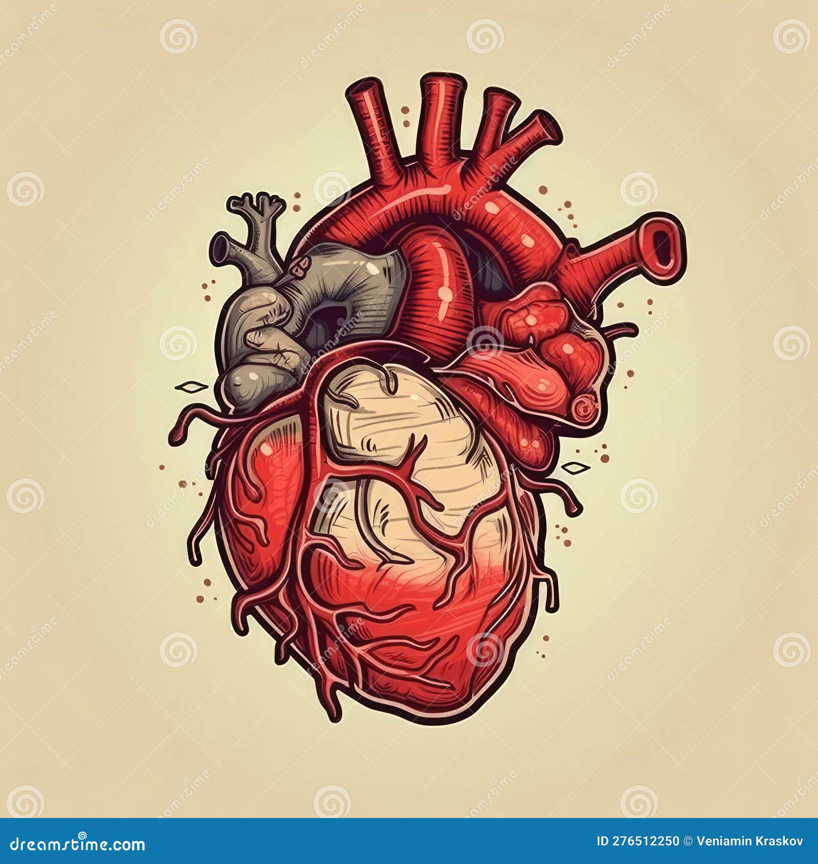 Human heart close up, 2d stock illustration. Illustration of coronary ...