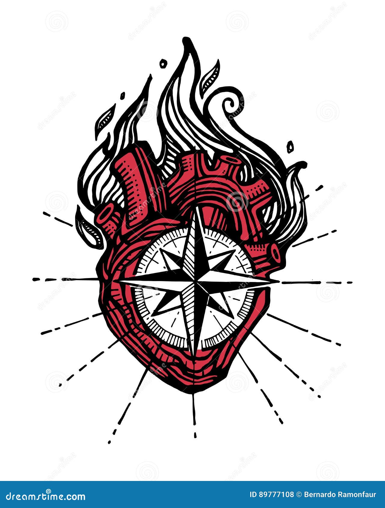 Human Heart With Compass And Fire Vector Illustration | CartoonDealer ...