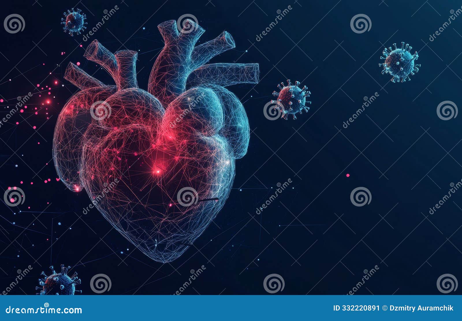Human Heart Concept with Attacking Blue Viruses. Low Poly Style Design ...
