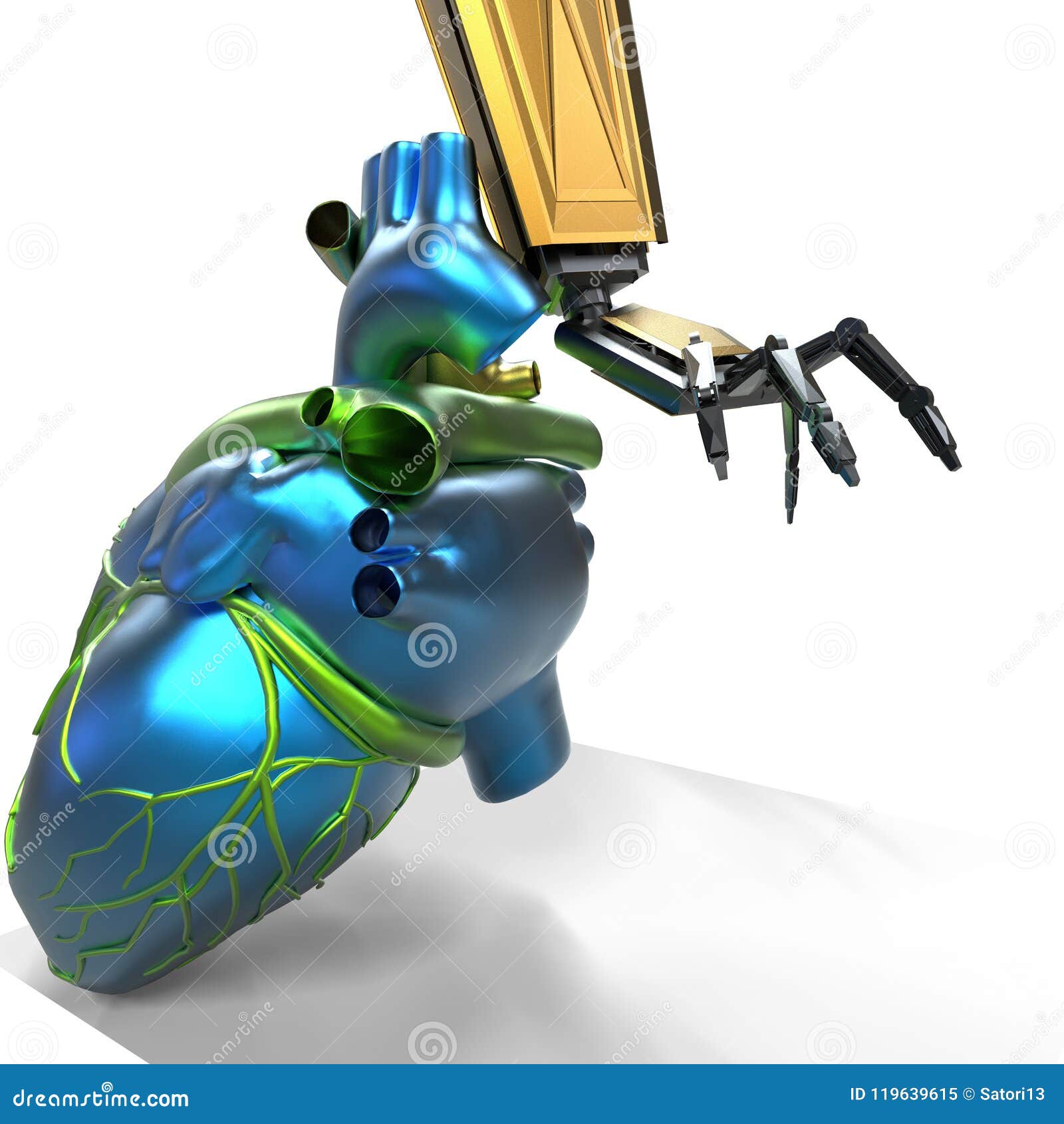 Human Heart 3d Model with a Robot Hand 3d Rendering Stock Image - Image ...