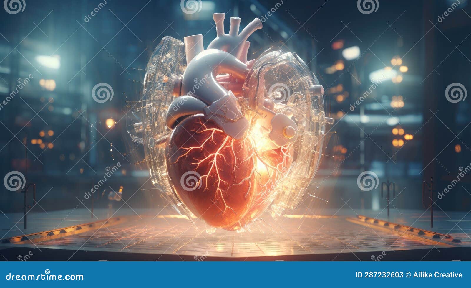 Human Heart on Dark Background. 3d Rendering Toned Image Double ...