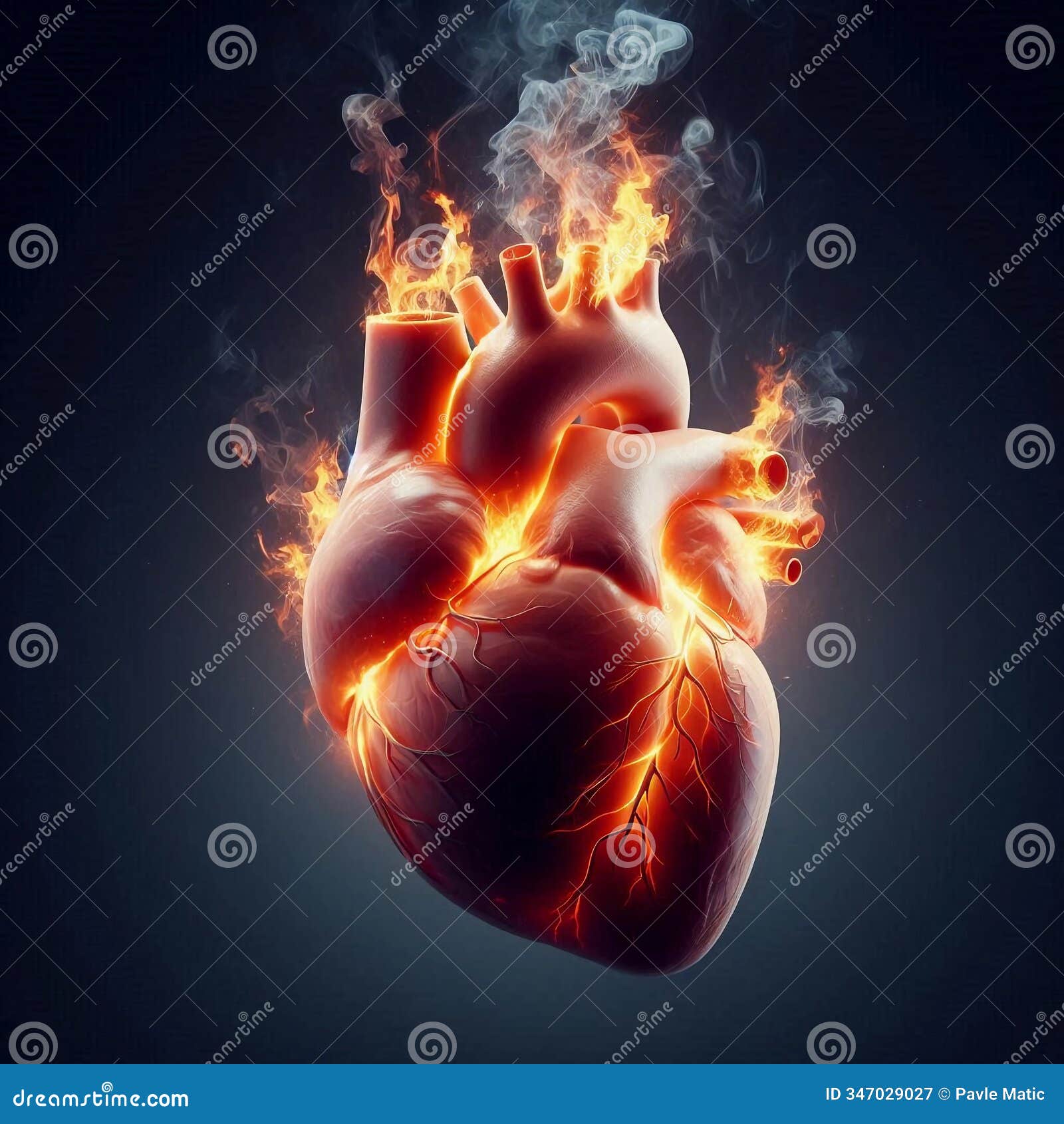 Heart on a fire stock illustration. Illustration of cartoon - 347029027