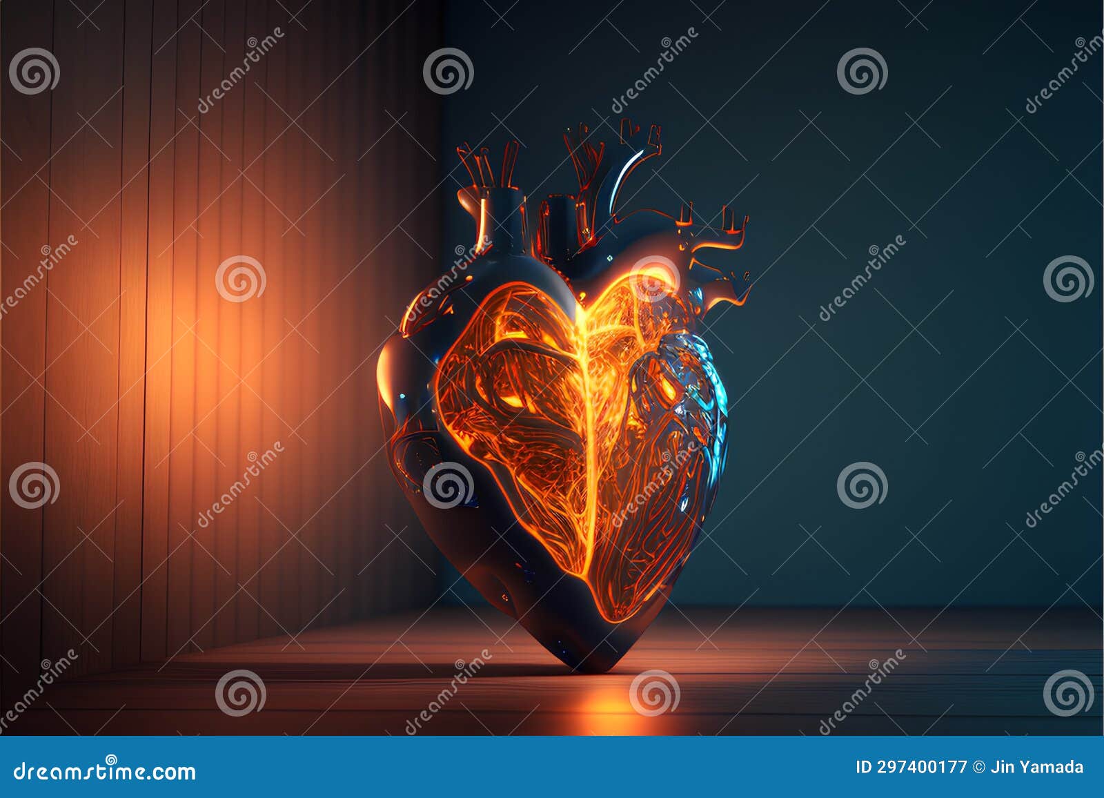 Human Heart with Glowing Neon Lights on Dark Background. 3D Rendering ...