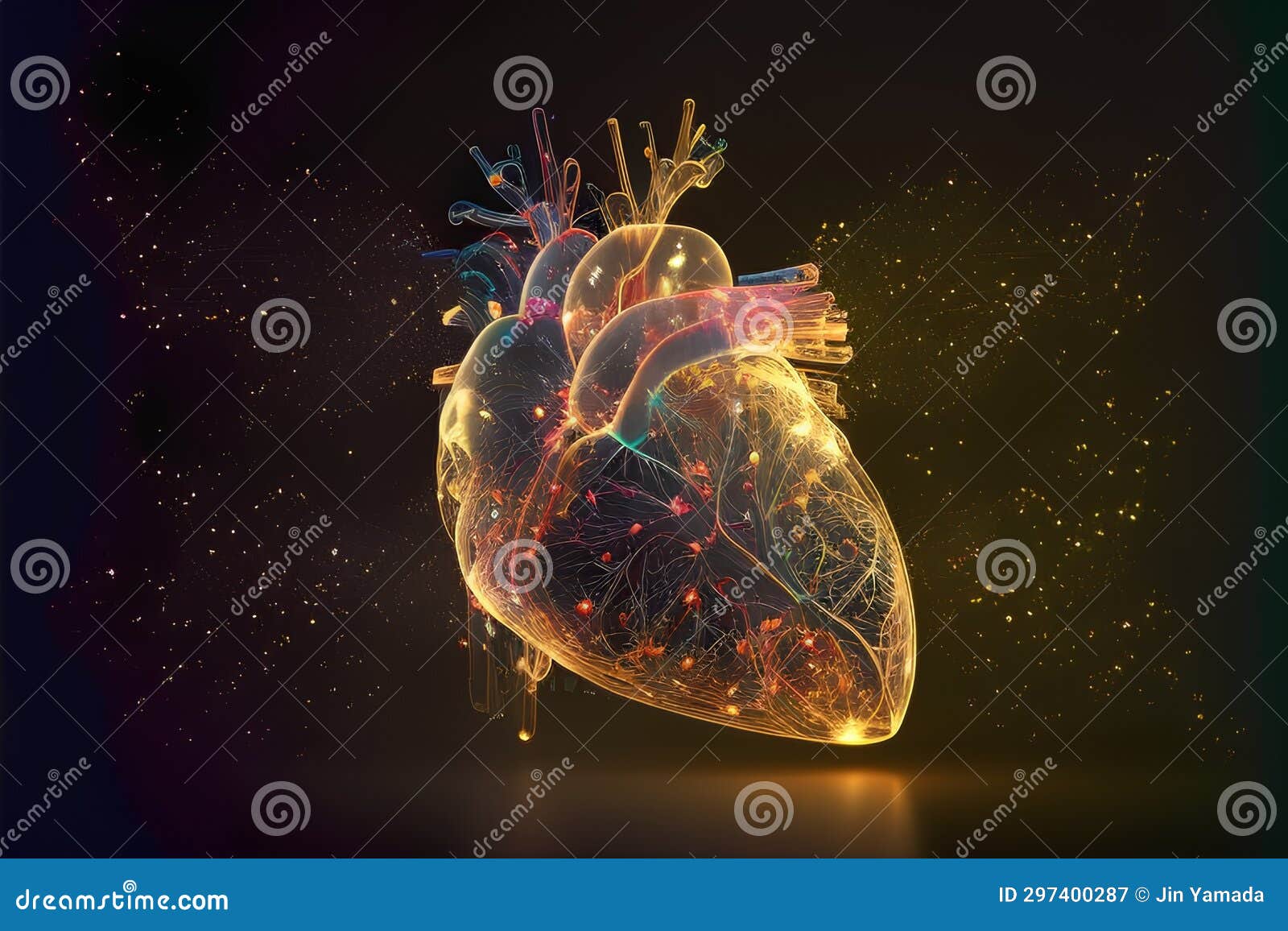 Human Heart with Glowing Particles on Dark Background. 3d Vector ...