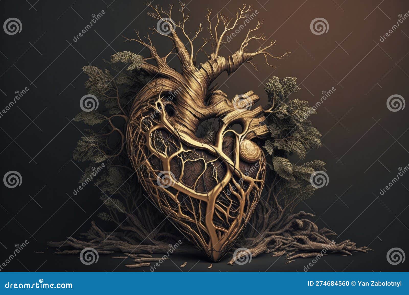 Human Heart Made from Roots. Generative AI Stock Illustration ...